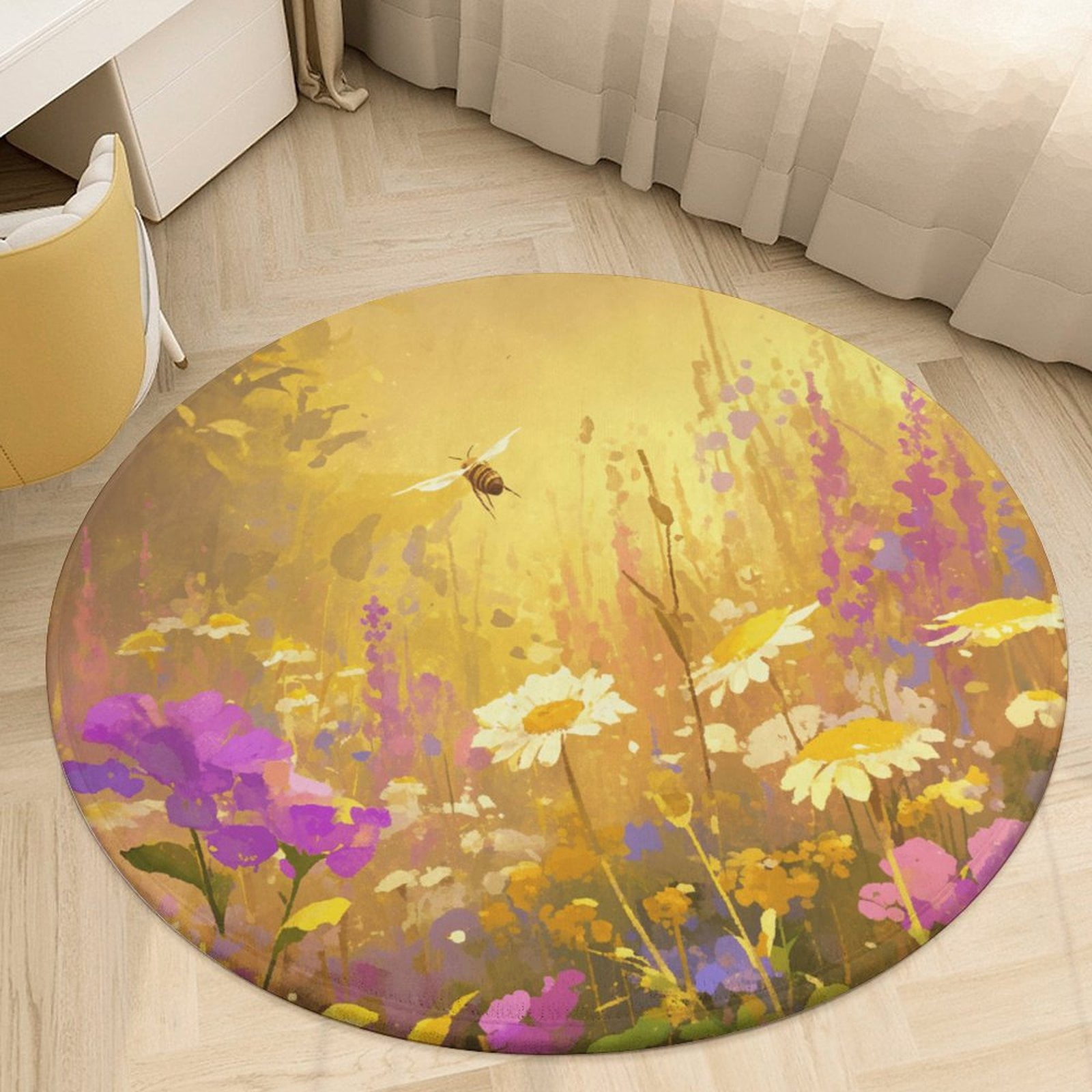 Happy Cute Bees Round Small Area Rug, Print Non Slip Washable Floor Mat ...