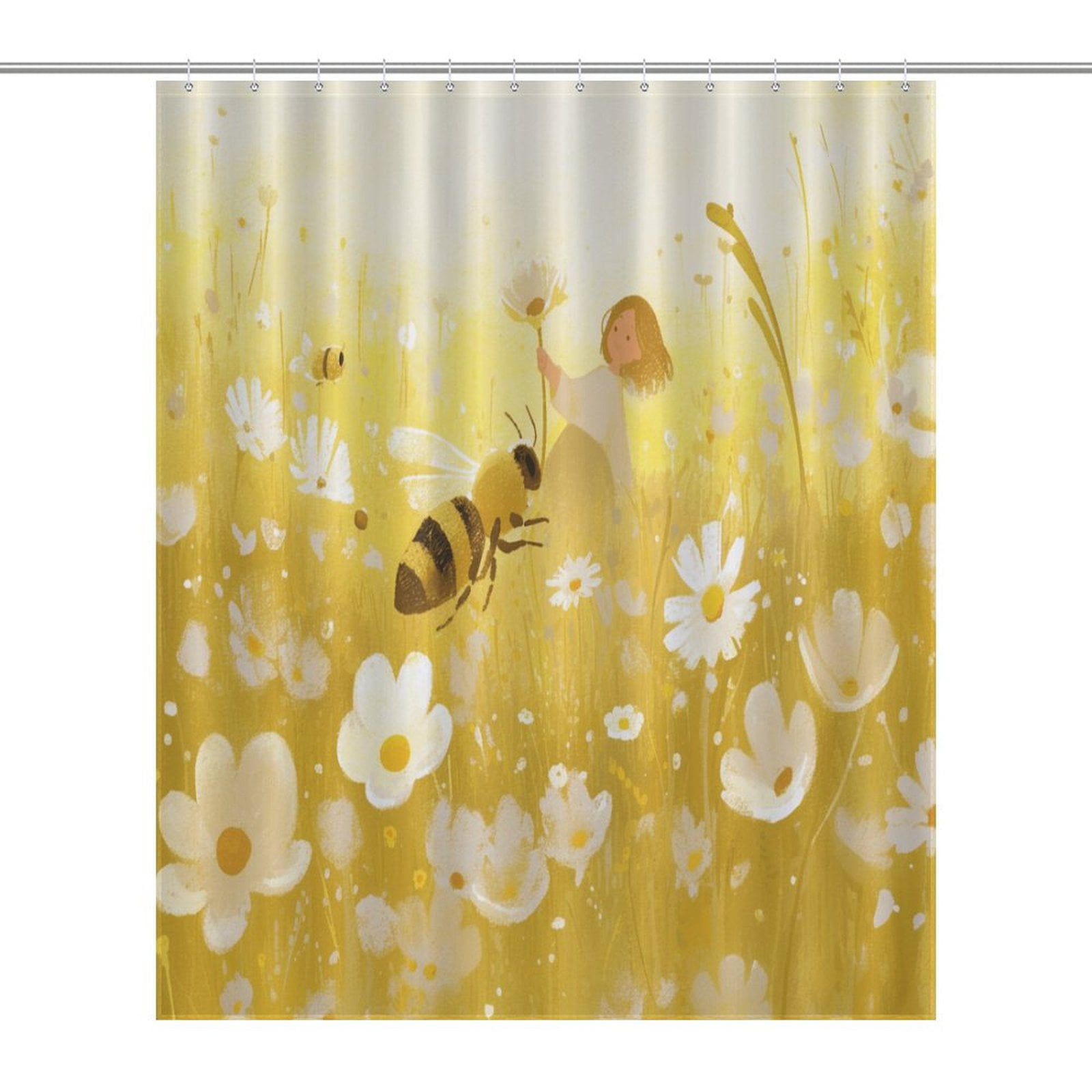 Happy Cute Bees Shower Curtain Cloth Fabric Bathroom Decor with Hooks ...