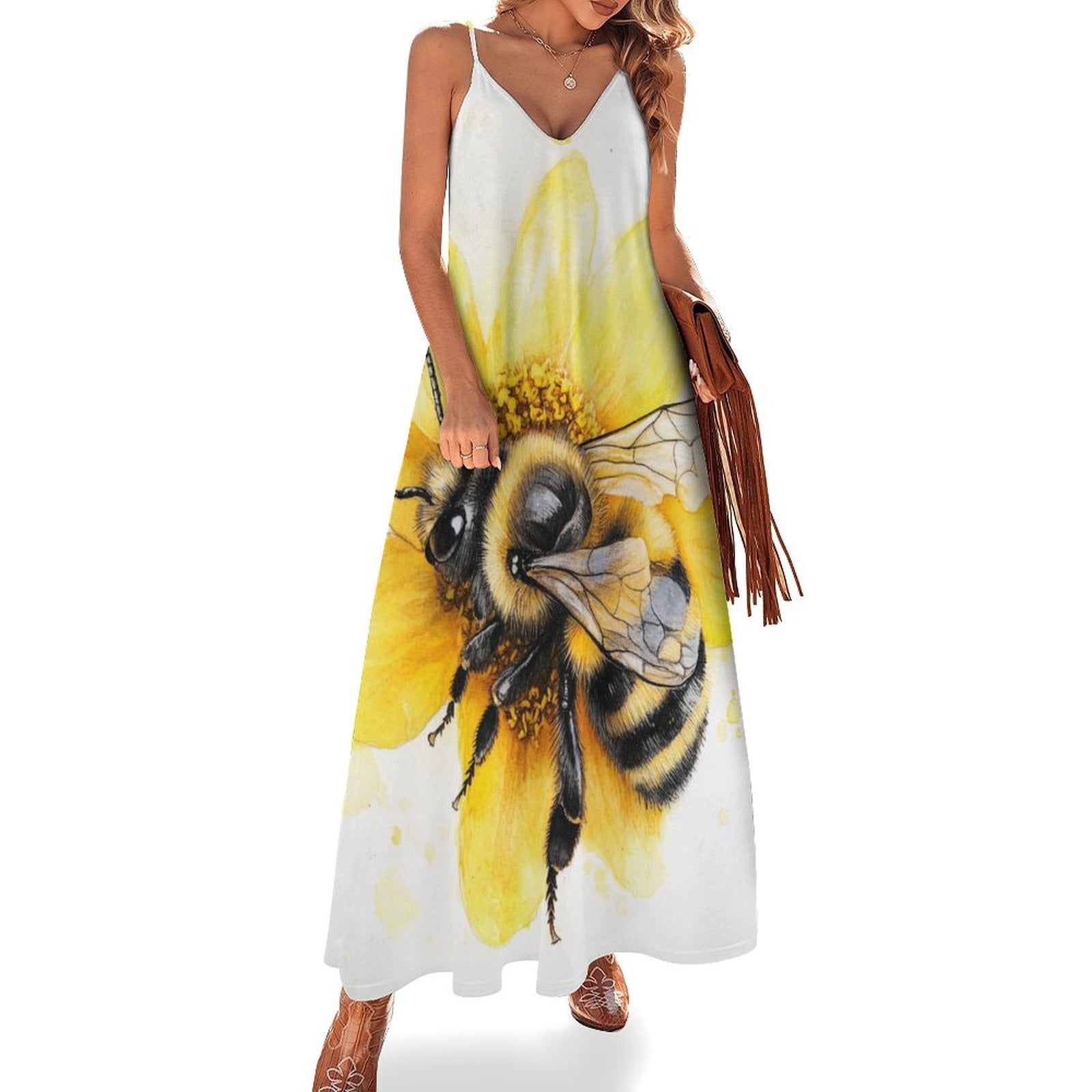 Happy Cute Bees Sleeveless Dress Women's Luxury Party Dress Birthday ...