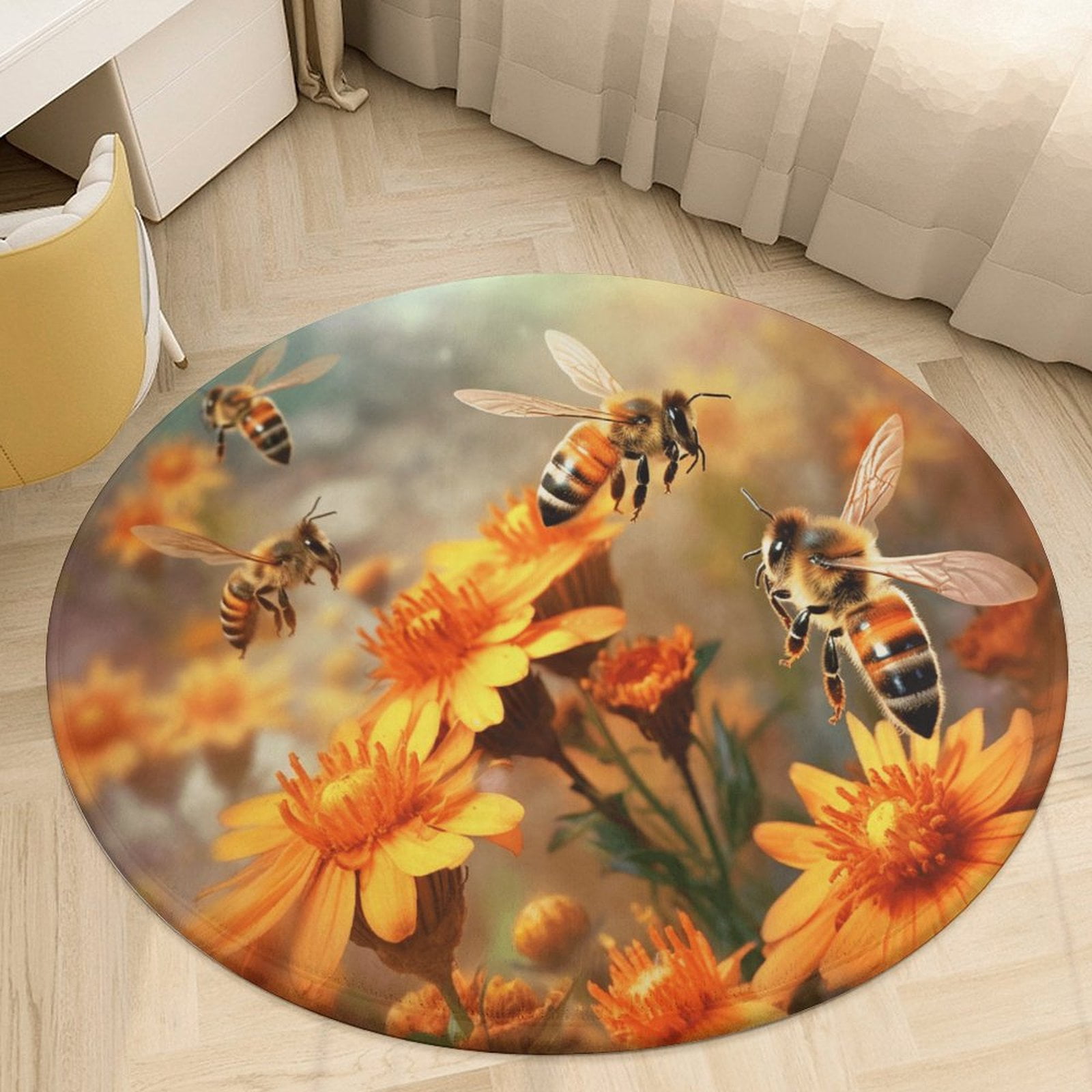 Happy Cute Bees Soft Bedroom Round Area Rug, Washable Cute Nursery ...