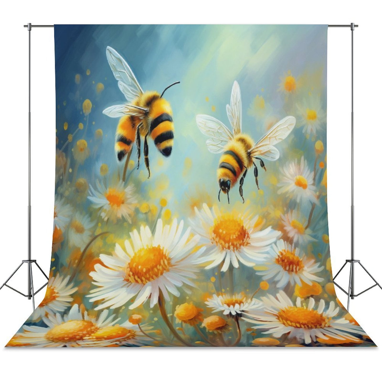 Happy Cute Bees Spring Wall Backdrop Background Floral Backdrops 5x7FT ...
