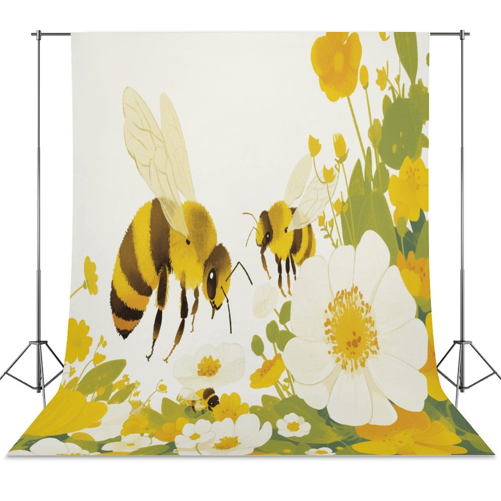 Happy Cute Bees Spring Wall Backdrop Background Floral Backdrops 5x7FT ...