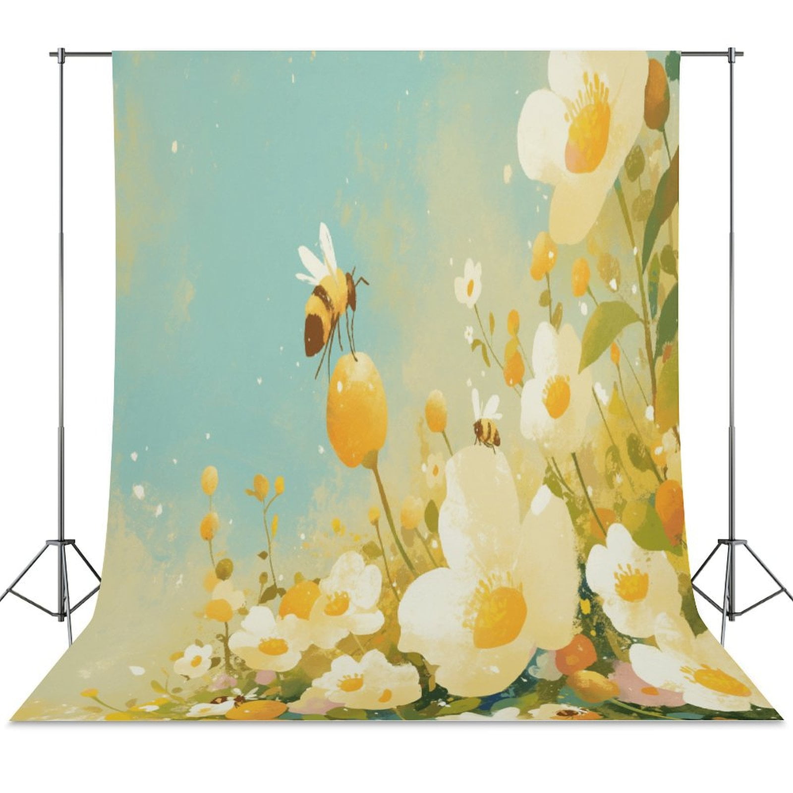 Happy Cute Bees Spring Wall Backdrop Background Floral Backdrops 5x7FT ...