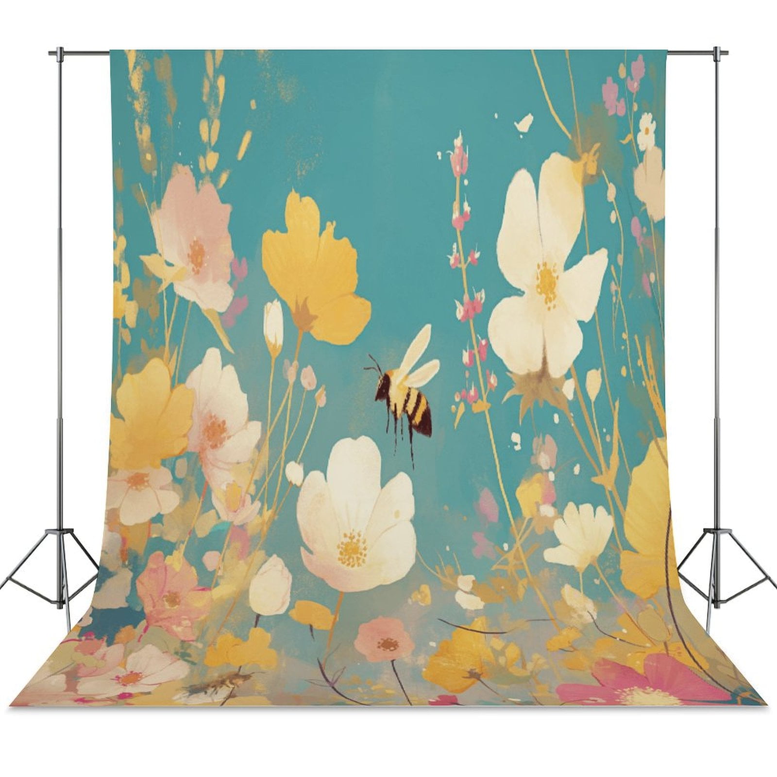 Happy Cute Bees Spring Wall Backdrop Background Floral Backdrops 5x7FT ...