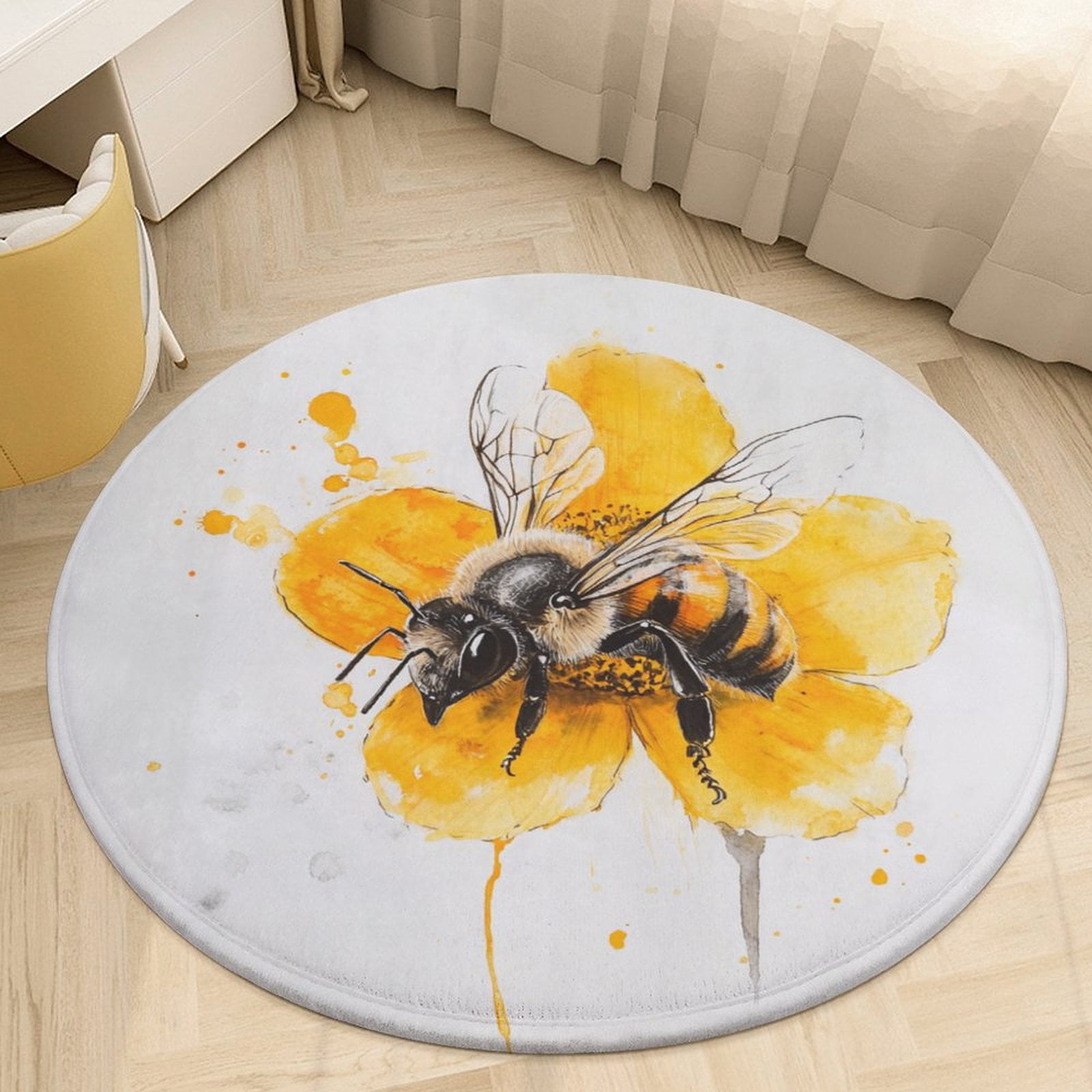 Happy Cute Bees Washable Round Rug -Circle Area Rugs for Bedroom ...