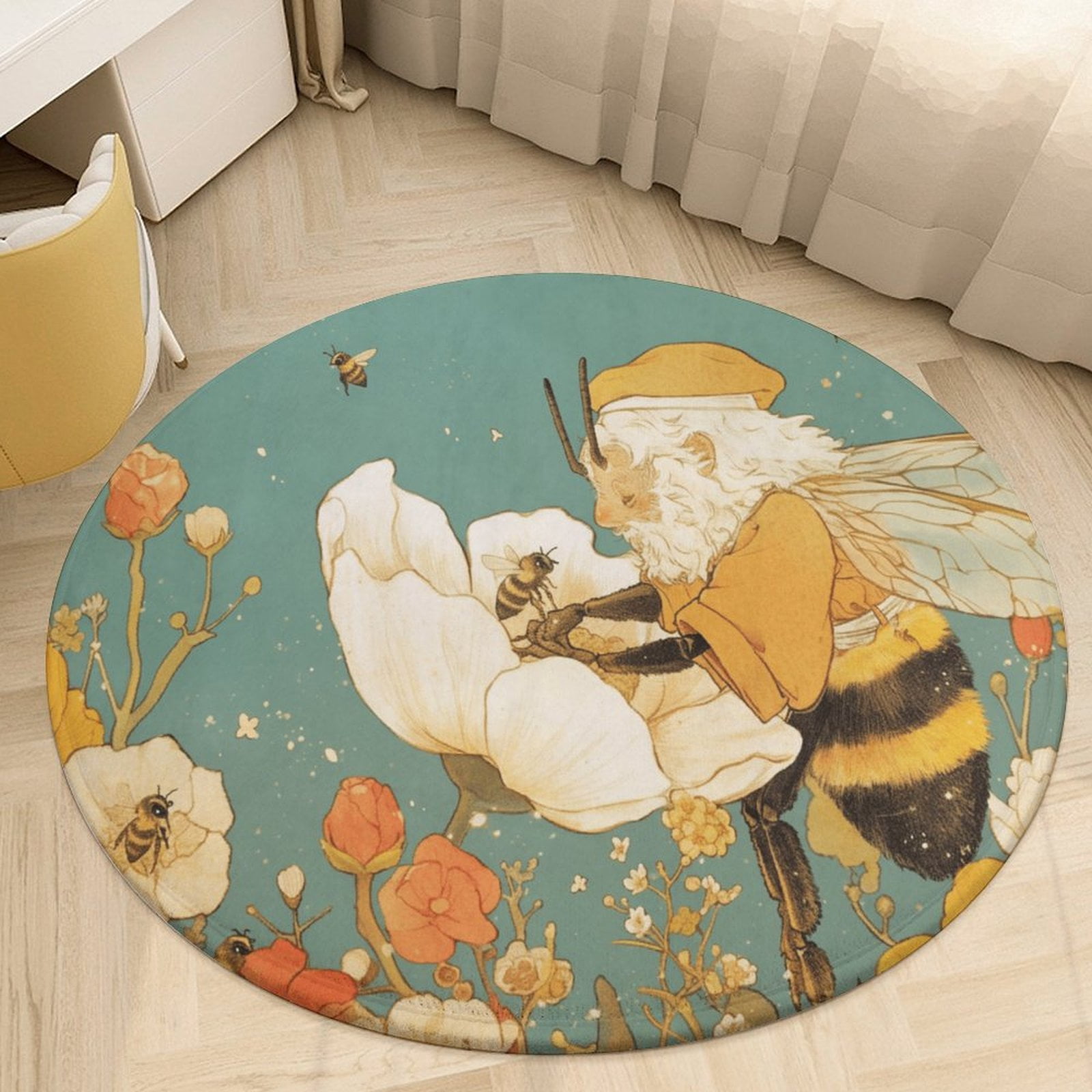 Happy Cute Bees Washable Round Rug -Circle Area Rugs for Bedroom ...