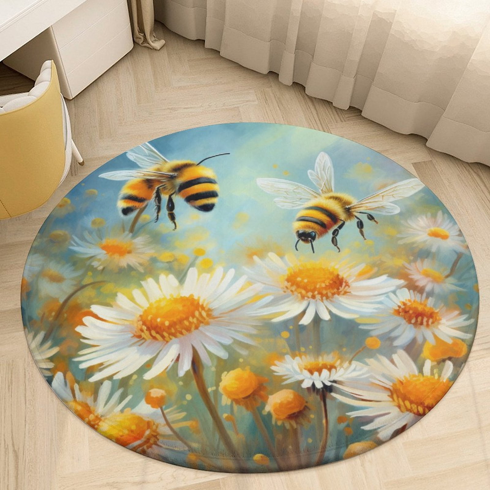 Happy Cute Bees Washable Round Rug -Circle Area Rugs for Bedroom ...