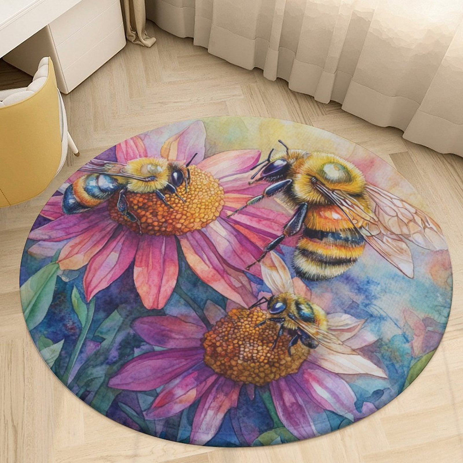 Happy Cute Bees Washable Round Rug -Circle Area Rugs for Bedroom ...