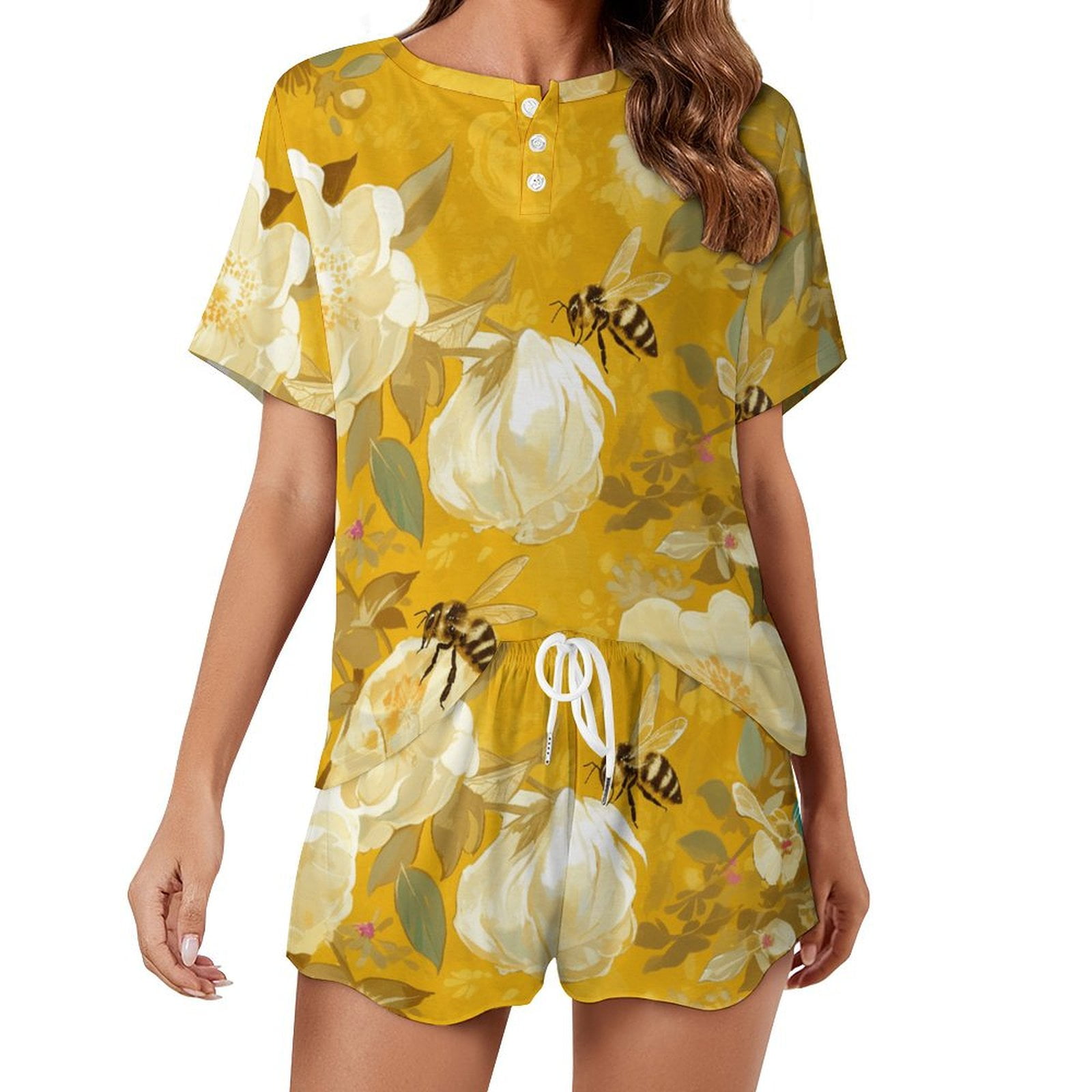 Happy Cute Bees Women's Ruffle Short Sleeve Tops And Shorts Cute Peeps ...