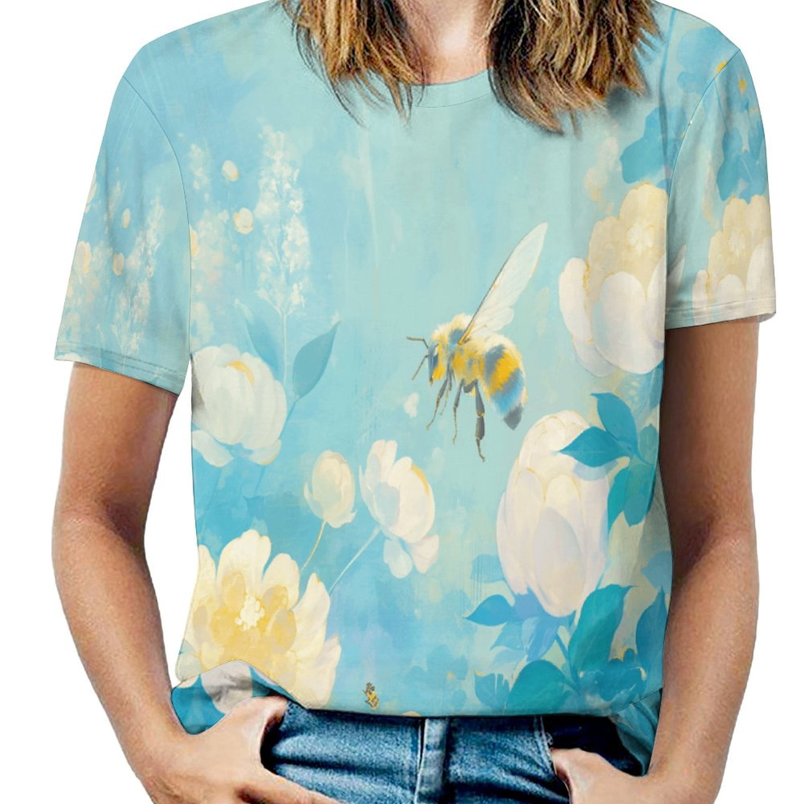 Happy Cute Bees Women's Short Sleeve T-Shirt Crew Neck Casual Summer ...