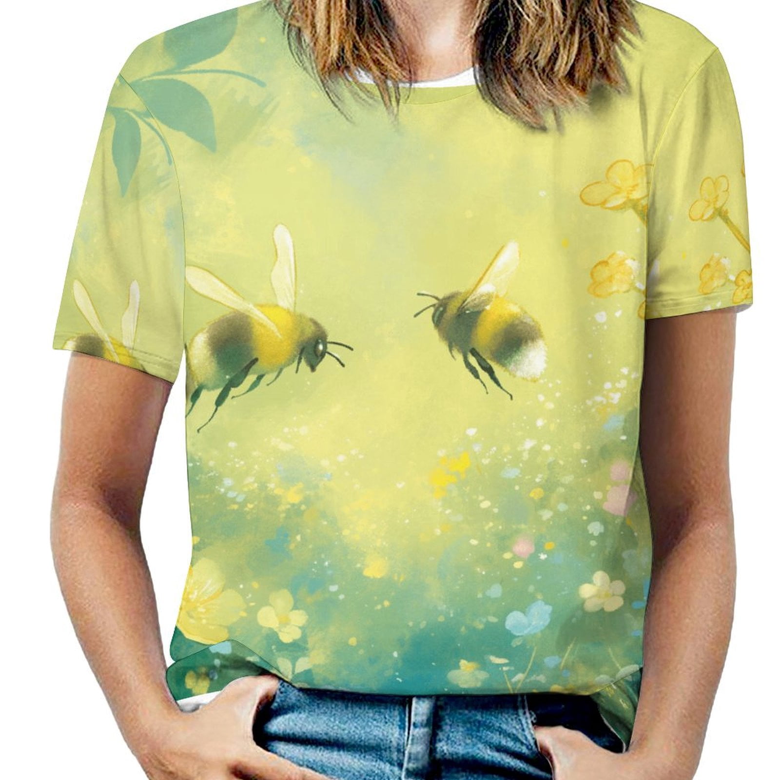 Happy Cute Bees Women's Short Sleeve Tops Casual Blouses T Shirt ...