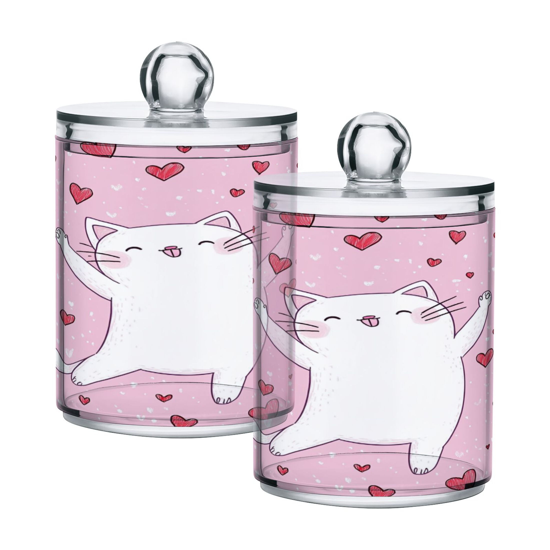 Happy Cute Cat Hearts Valentine Translucent Plastic Cans Storage ...
