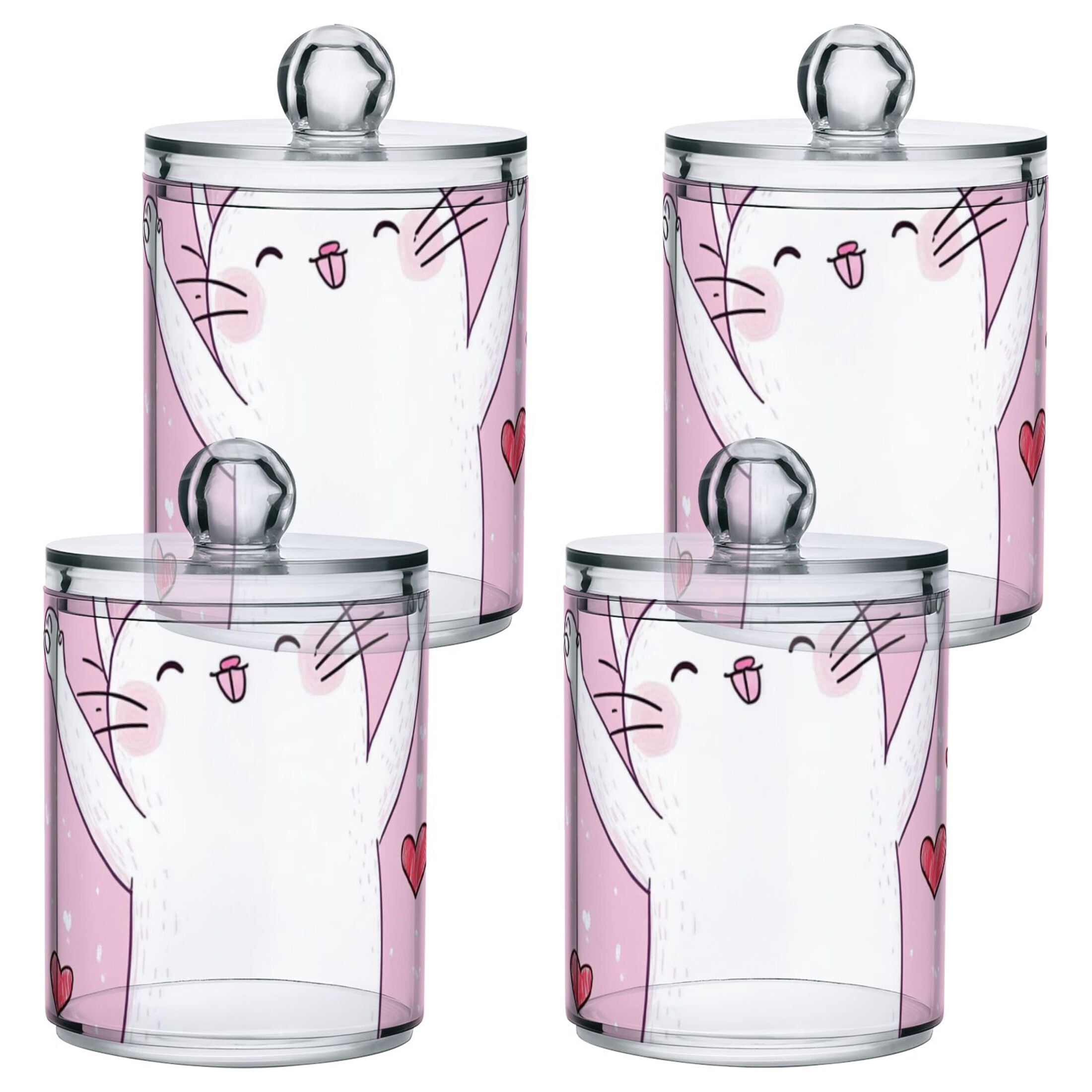 Happy Cute Cat Hearts Valentine Translucent Plastic Cans Storage ...