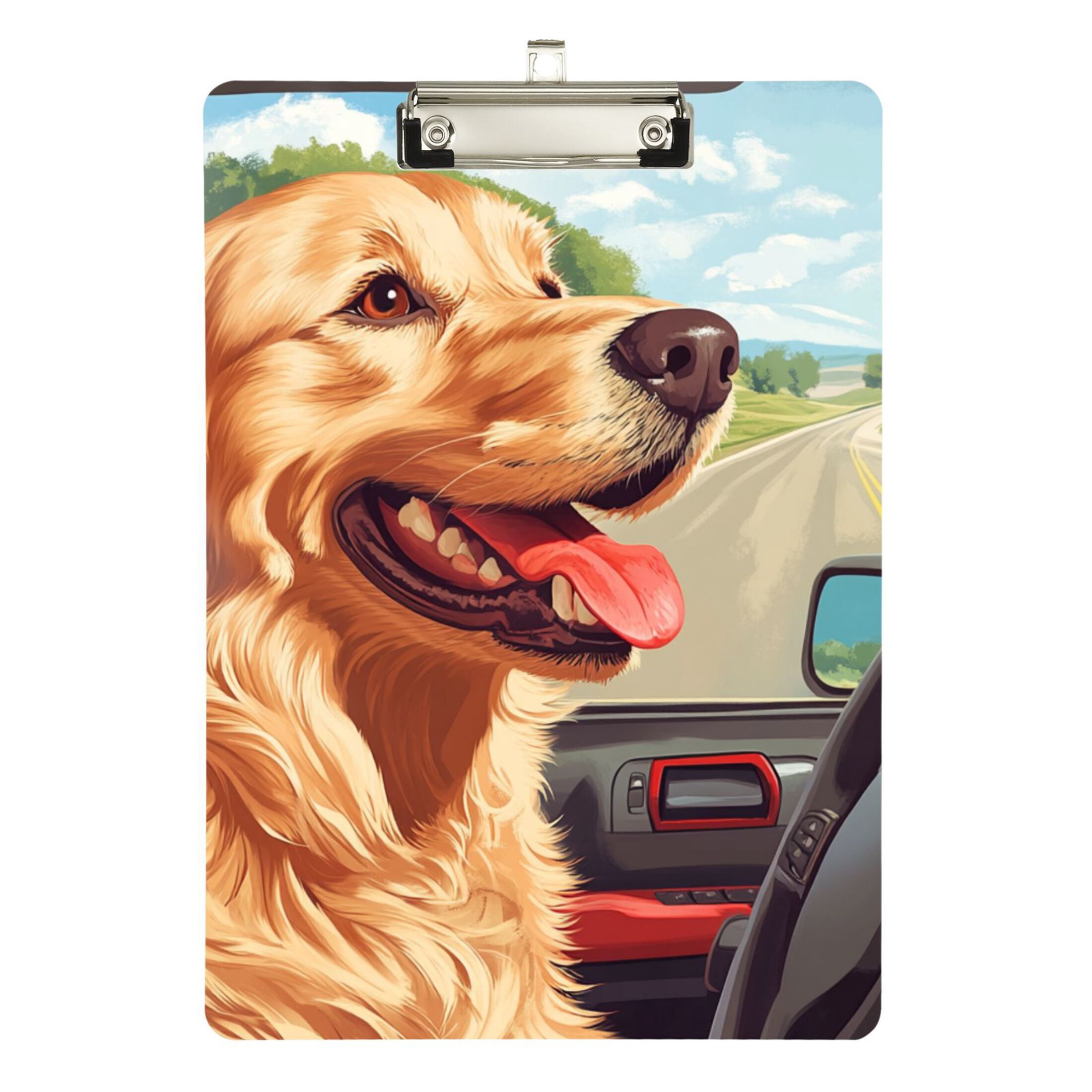 Happy Cute Dog on Red Car Acrylic Clipboard Drawing Board Clipboard ...