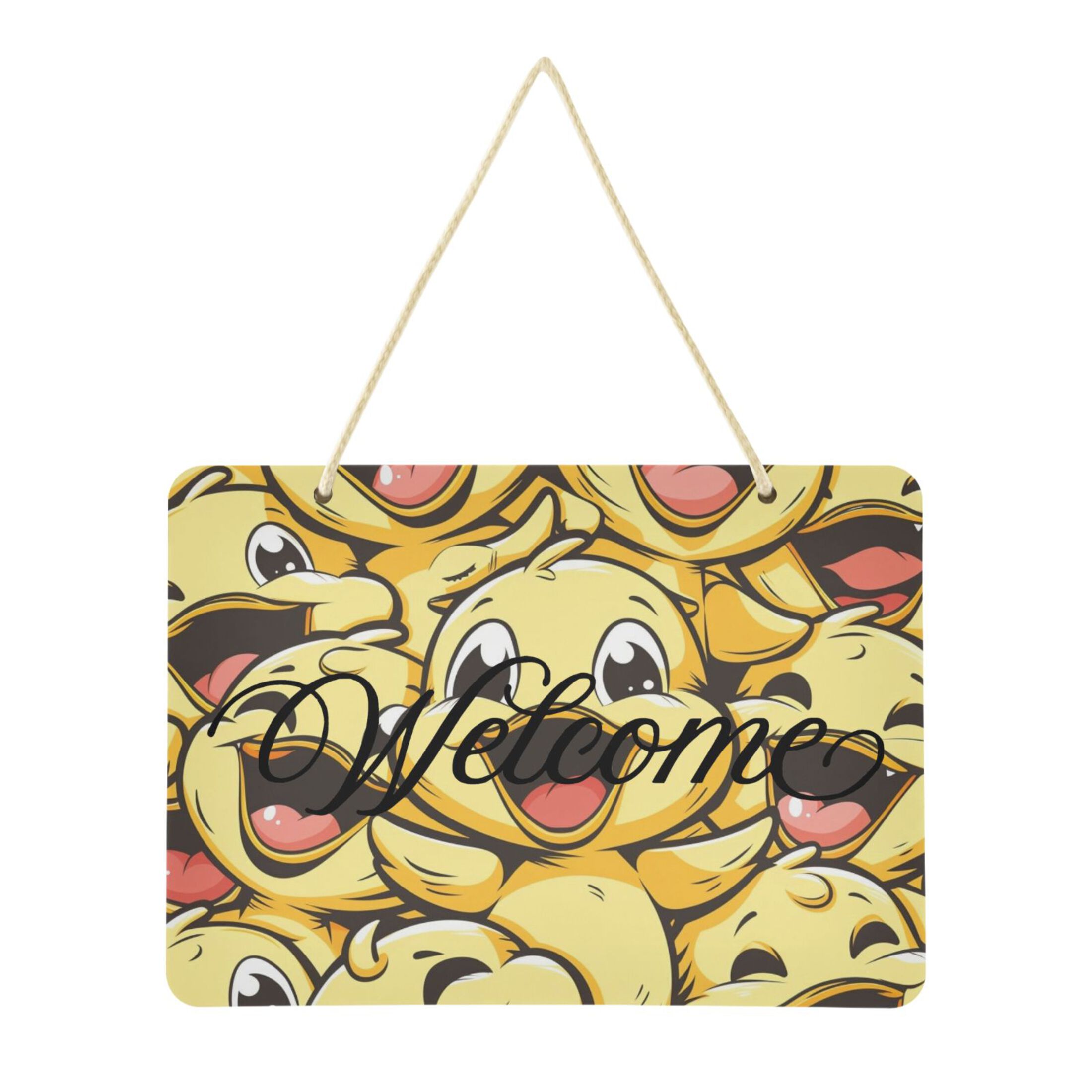 Happy Cute Ducks Welcome Sign Front Door PVC 14x10 inch Hanger Hello ...