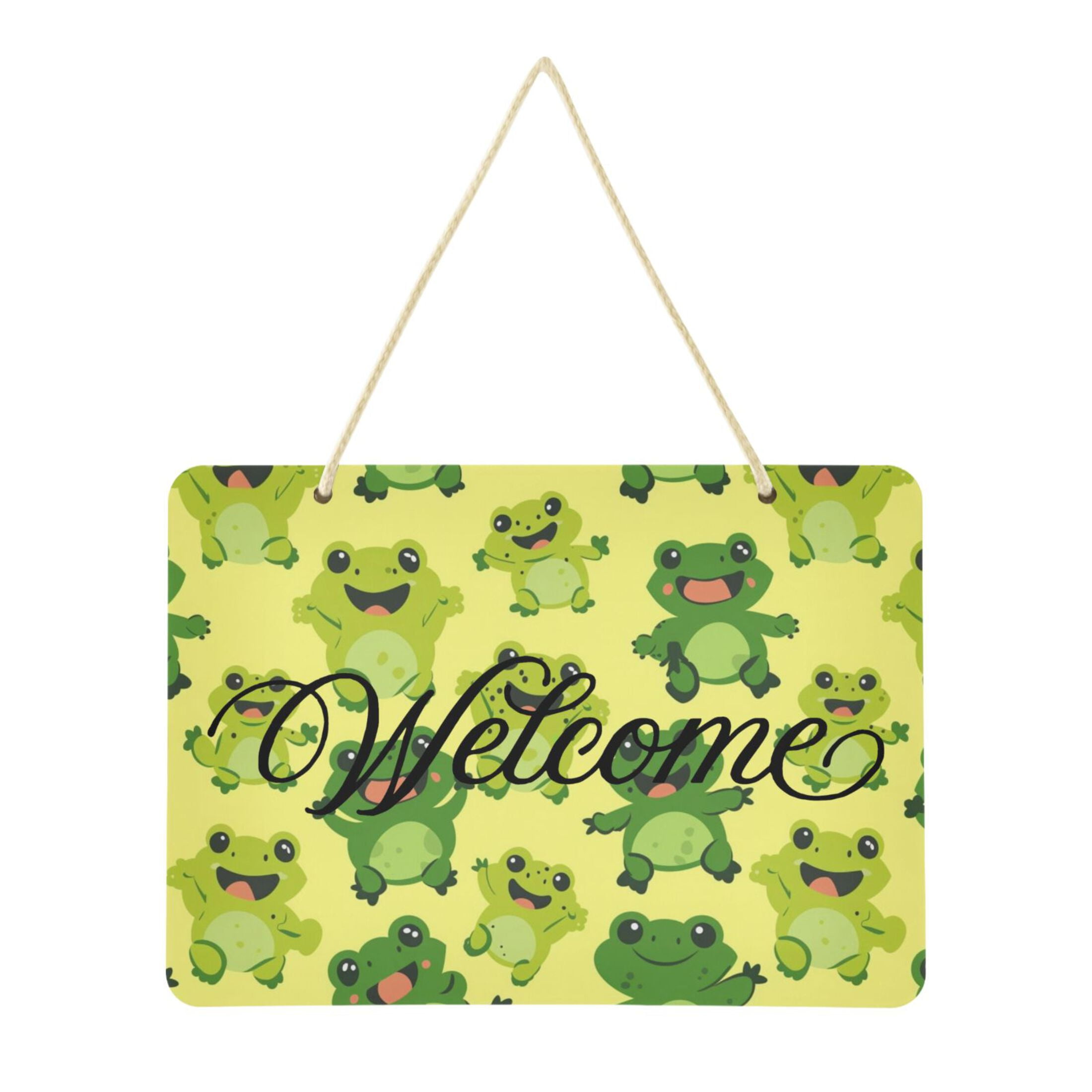 Happy Cute Frogs Welcome Sign Front Door PVC 14x10 inch Hanger Hello ...