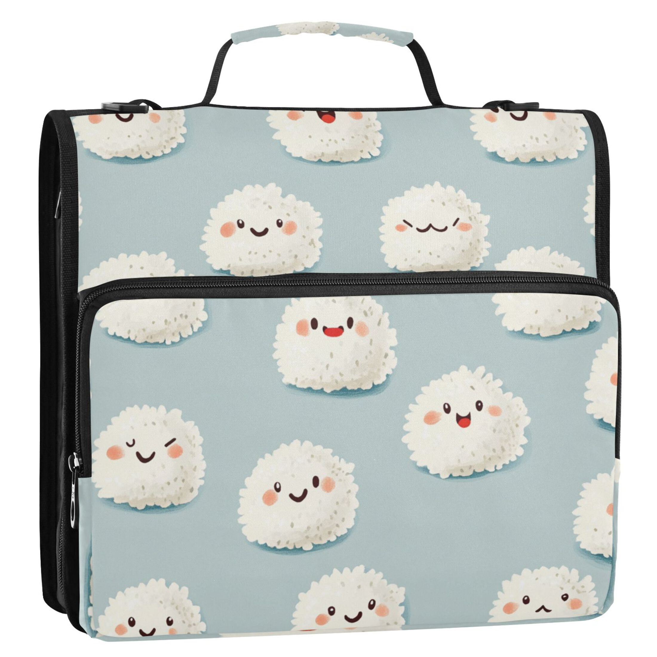 Happy Cute Rice Cartoon Binder Bag with Shoulder Strap 3 Ring Zipper ...