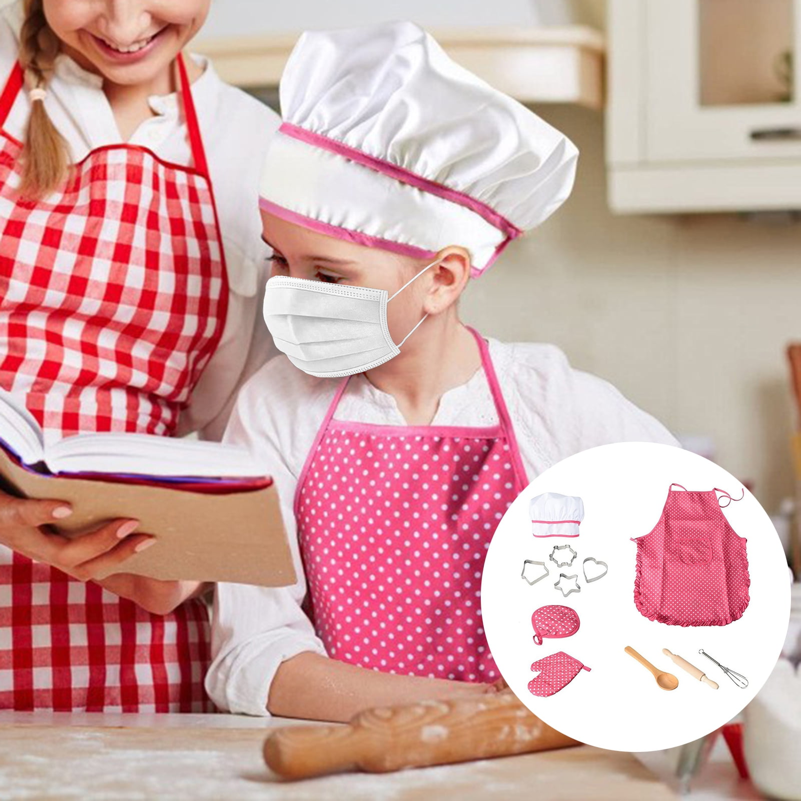 Happy Date 11 Pieces Kids Cooking and Baking Set with Girls Apron, Chef ...