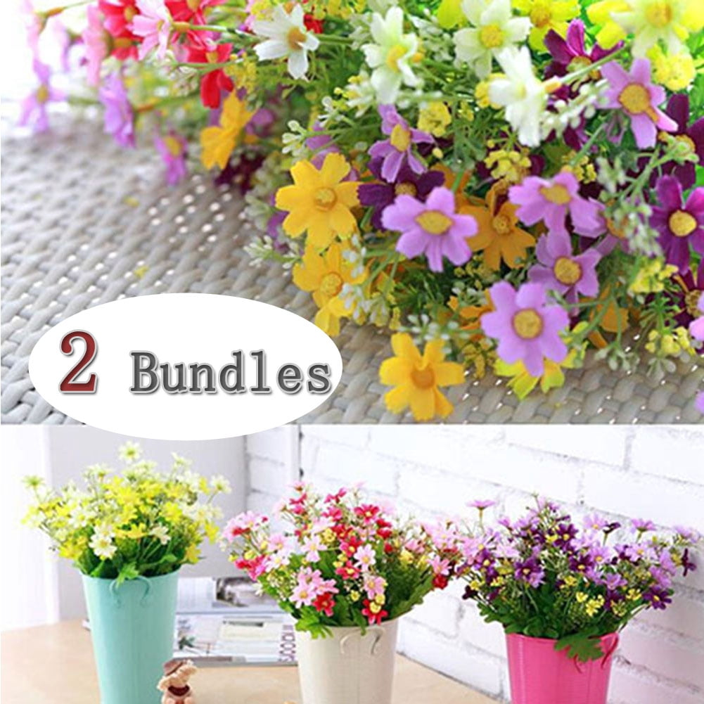 Happy Date 2 Bundles 56 Heads Artificial Silk Flowers Outdoor Faux Fake ...