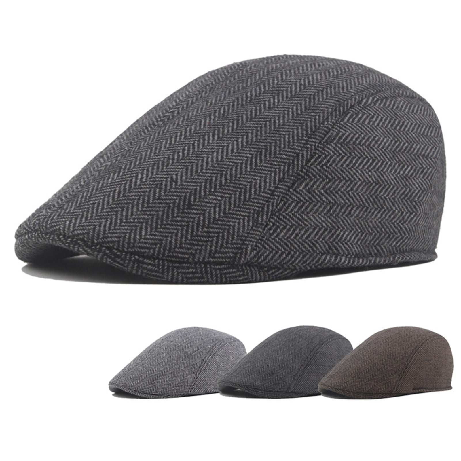 Happy Date 3Pcs Men Flat Cap Newsboy Hats Cotton Blendd Cabbie Hats for ...