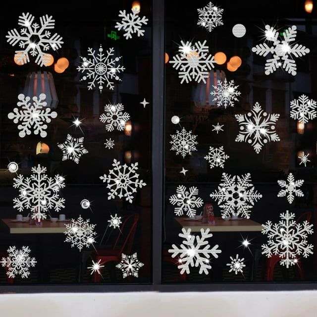 Happy Date Christmas Decoration Snowflake Window Clings Glueless PVC ...