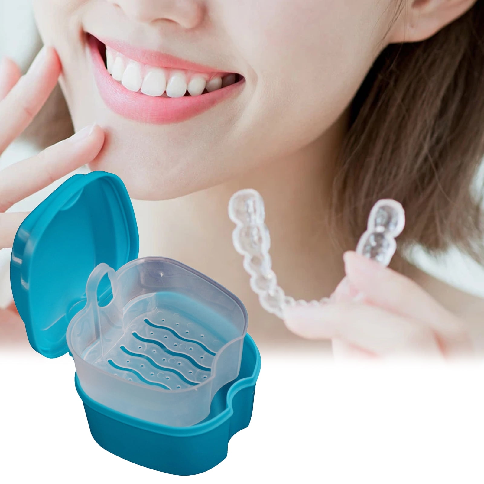 Happy Date Denture Bath Case Cup Box Holder Storage Soak Container with ...