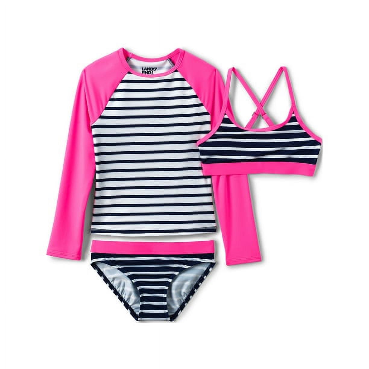 Lands' End Girls Slim Rash Guard Swim Top Bikini Top and Bottoms UPF 50 ...