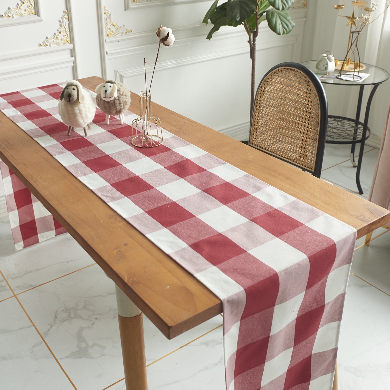 Happy Date Farmhouse Buffalo Plaid Table Runner Classic Check Red and ...