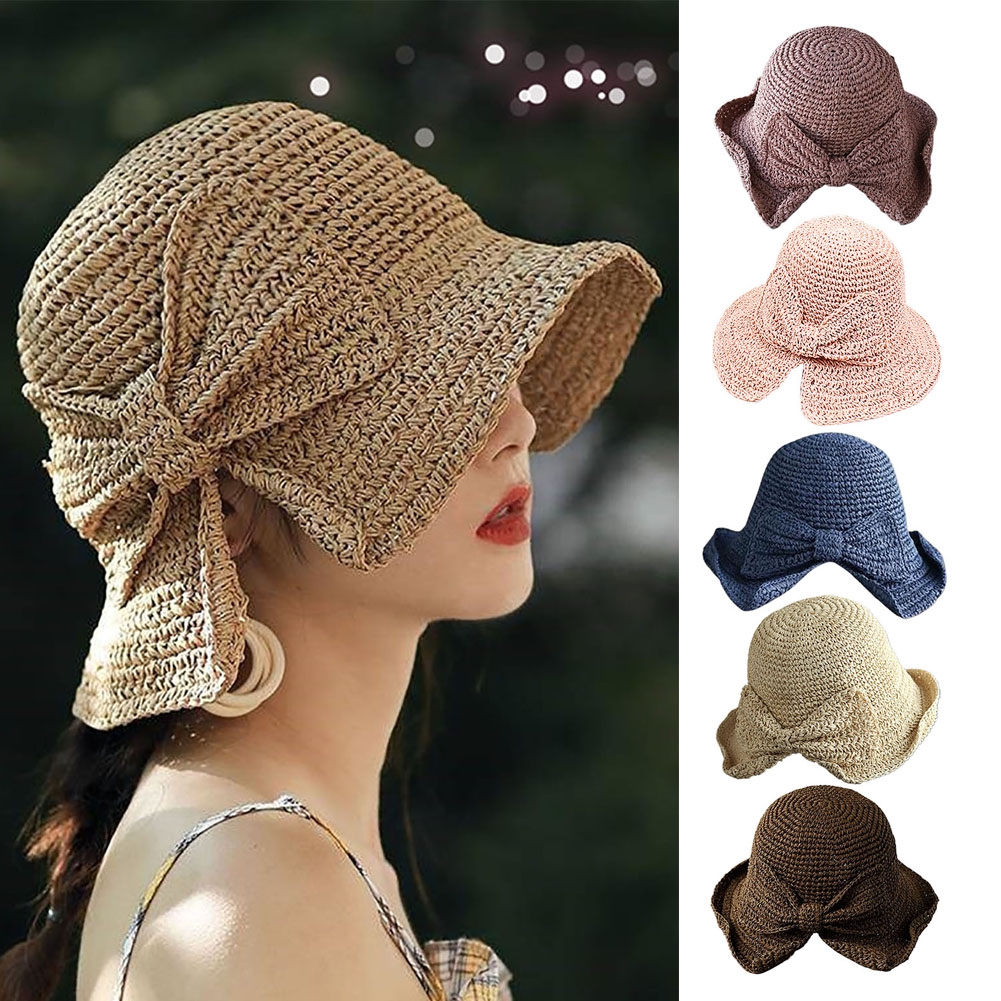 Happy Date Foldable Wide Brim Floppy Straw Beach Sun Hat,Summer Cap ...