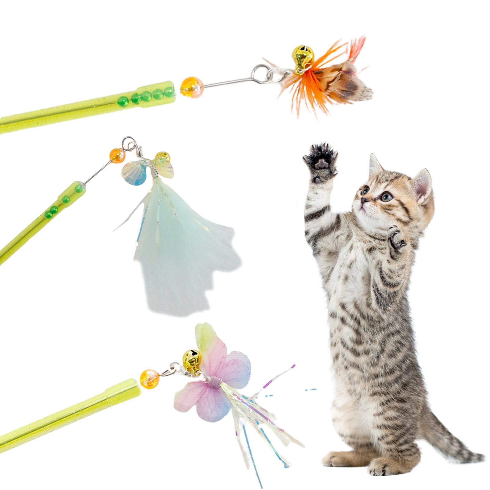 Happy Date Indoor Cat Wand Toys,3Pcs Extended Wand,Colorful Interactive ...