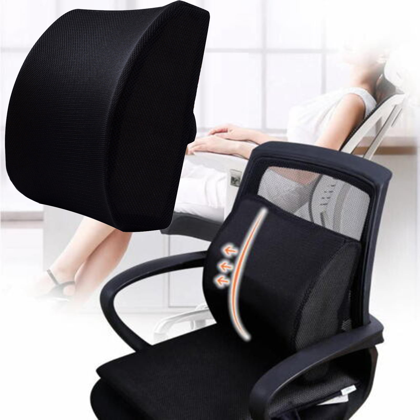 Happy Date Lumbar Support Pillow for Office Chair Back - Improve Posture While Sitting - Memory ...