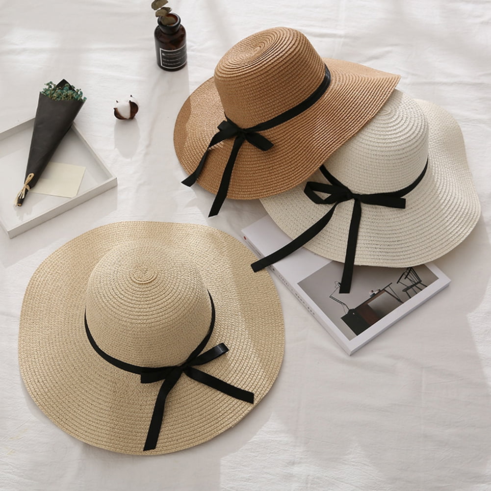 Happy Date Sun Hats Floppy Foldable Bowknot Large Wide Brim Straw ...