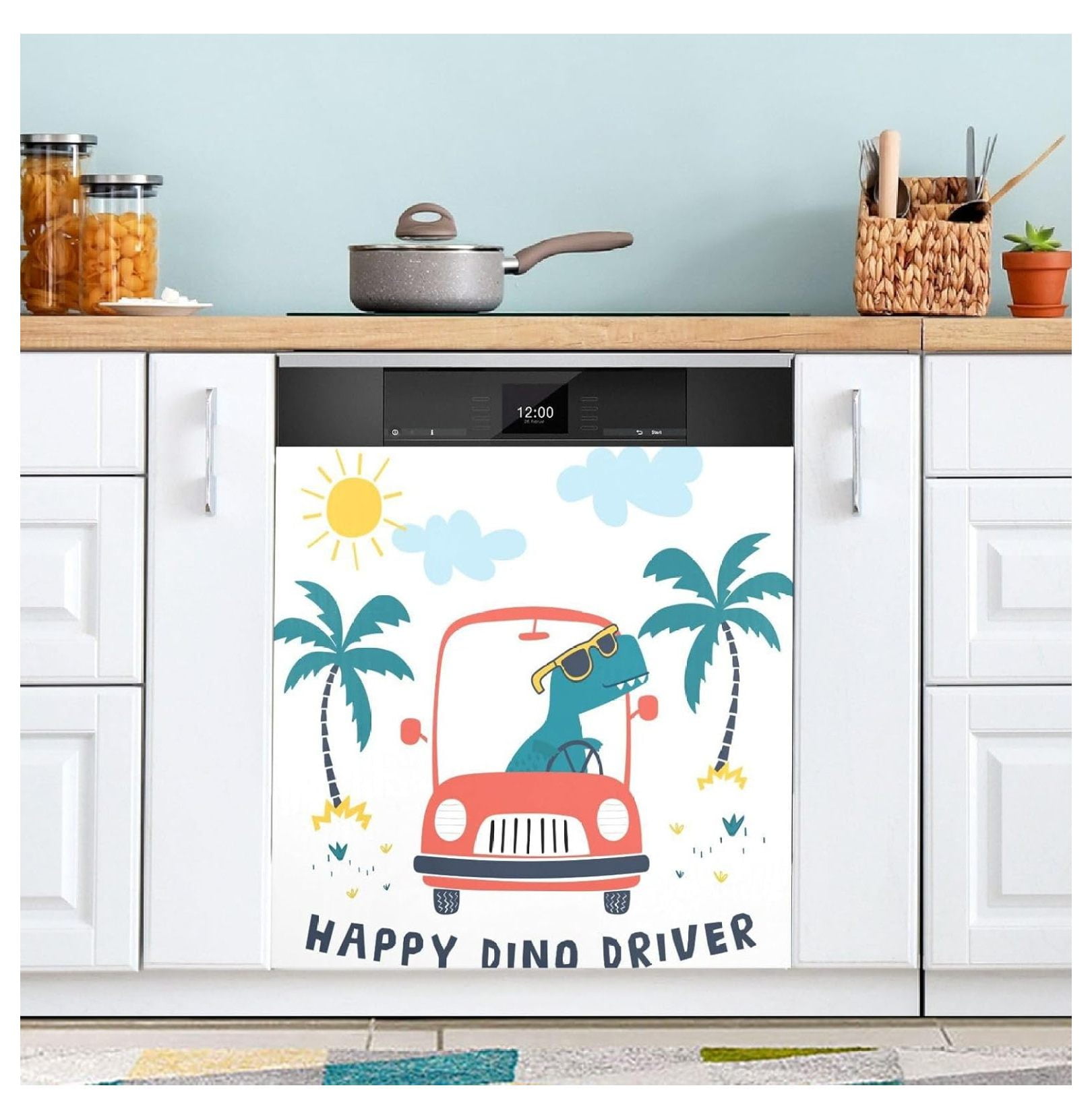 Happy Dino Driver Magnetic Dishwasher Cover Summer Plam Tree ...