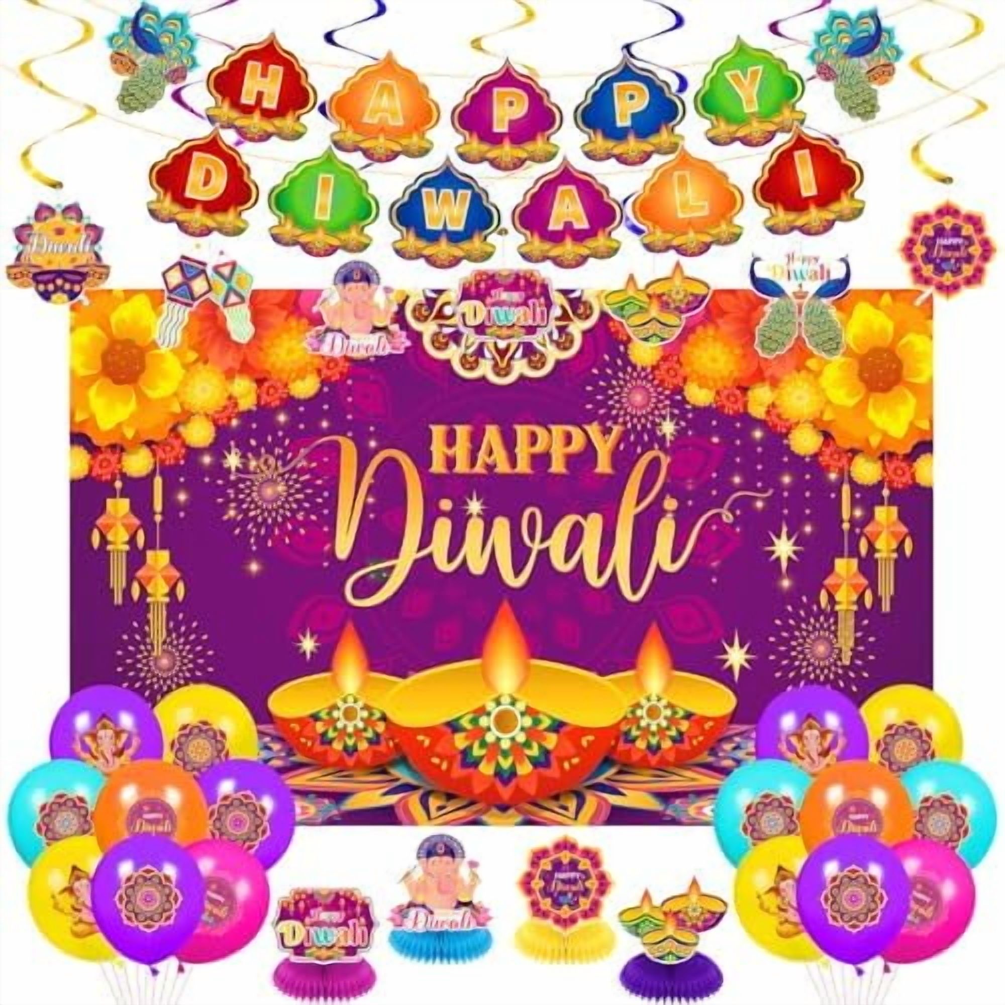 Happy Diwali Decorations Happy Diwali Banner Hanging Swirls Honeycomb ...