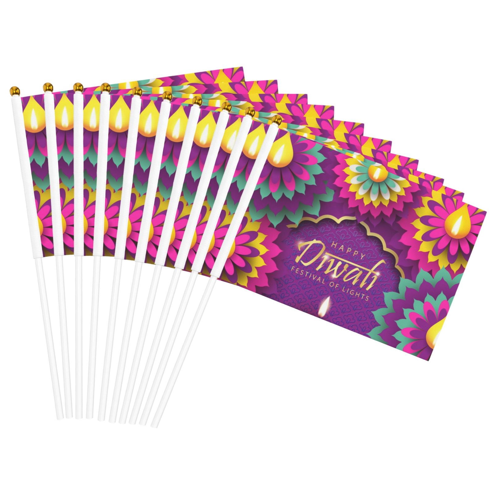 Happy Diwali Flag Small Flags Stick 5.5'' x 8.2'' Hand Held Flags for ...