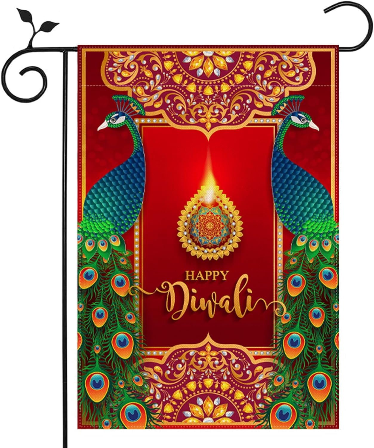 Happy Diwali Garden Flag Deepavali Peacock Indian Festival of Lights ...