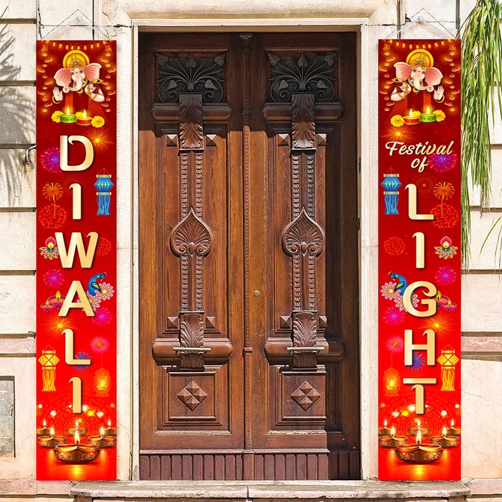 Happy Diwali Hanging Banner Porch Sign Decorations - Festival of Light ...