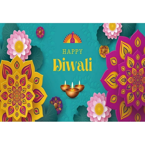 Happy Diwali Indian Festival Party Purple Floral Diya Lamp Candle r ...