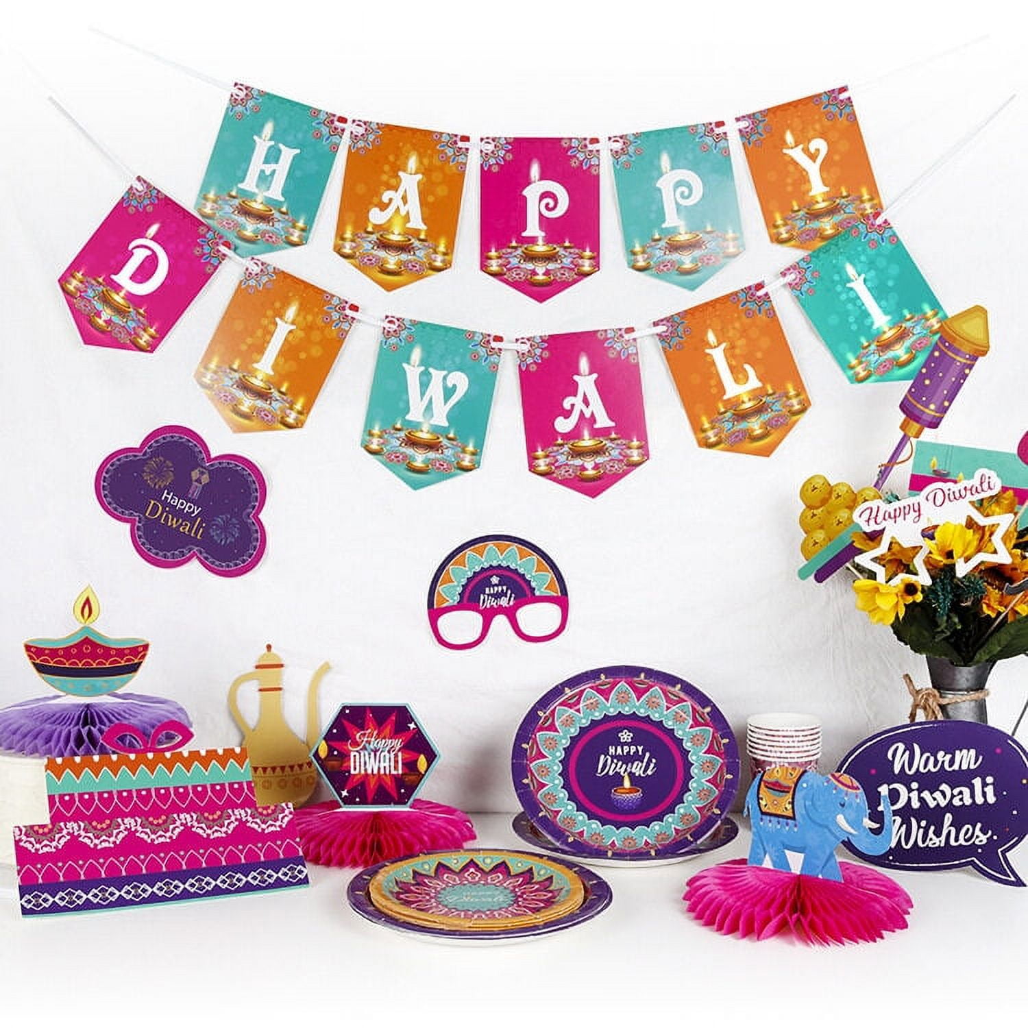 Happy Diwali Party Supplies Disposable 9 inch Paper Plate Set for ...