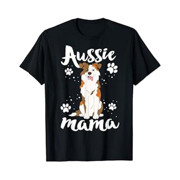 Happy Dog Mama Australian Shepherd Cartoon T-Shirt for Women Aussie ...