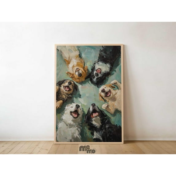 Happy Dog Wall Art Poster Print, Funny Group Pet Portrait Painting ...