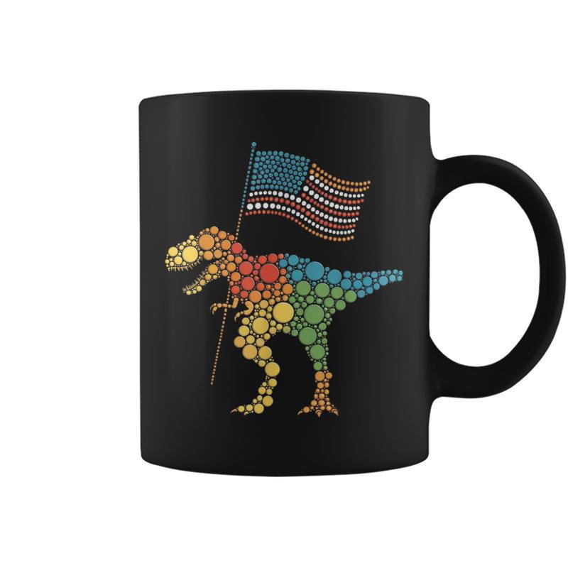 Happy Dot Day Colorful Polka Dot Dinosaur TRex Usa Flag Coffee Mugs ...