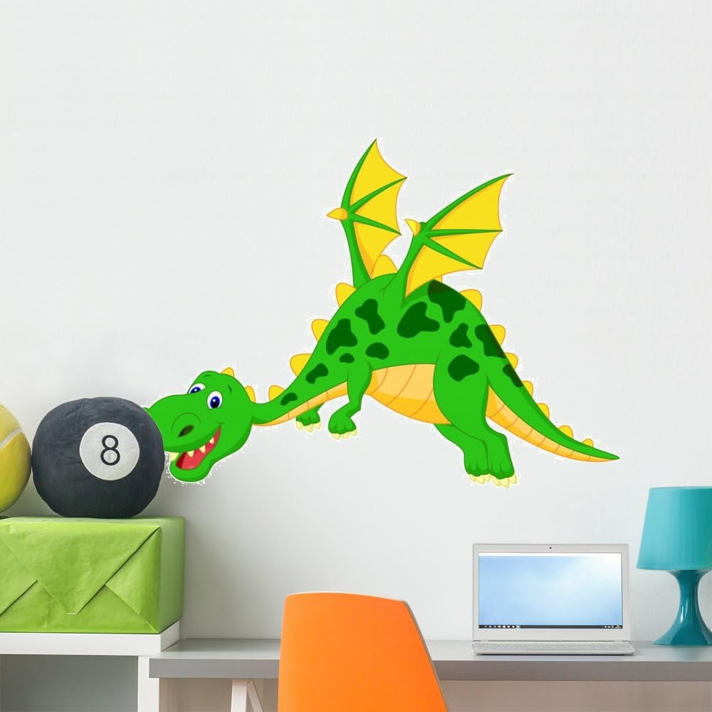 Happy Dragon Cartoon Flying Wall Decal Peel and Stick Graphic (36 in W ...