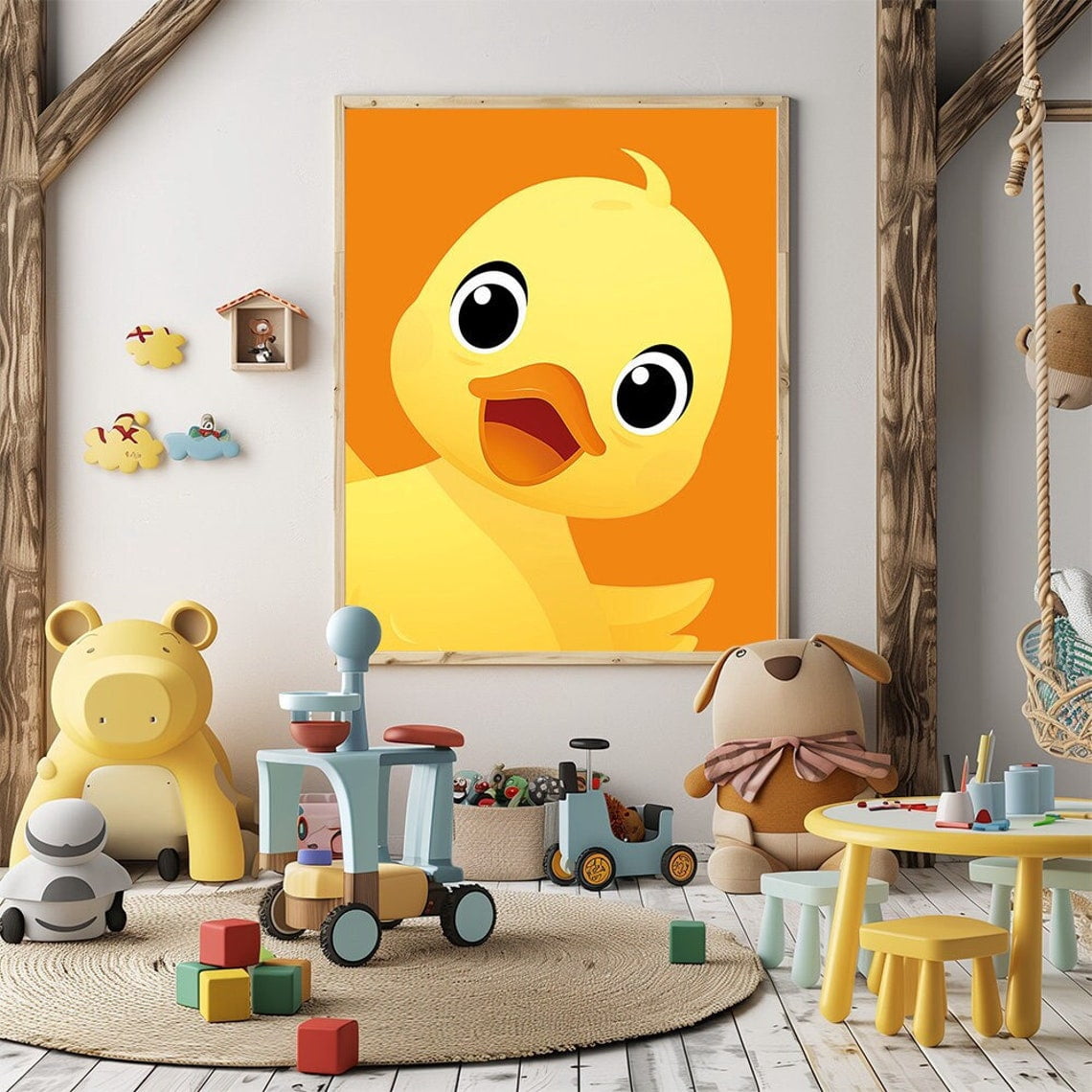 Happy Duck Nursery Poster, Cute Baby Duck Face Poster Wall Art ...