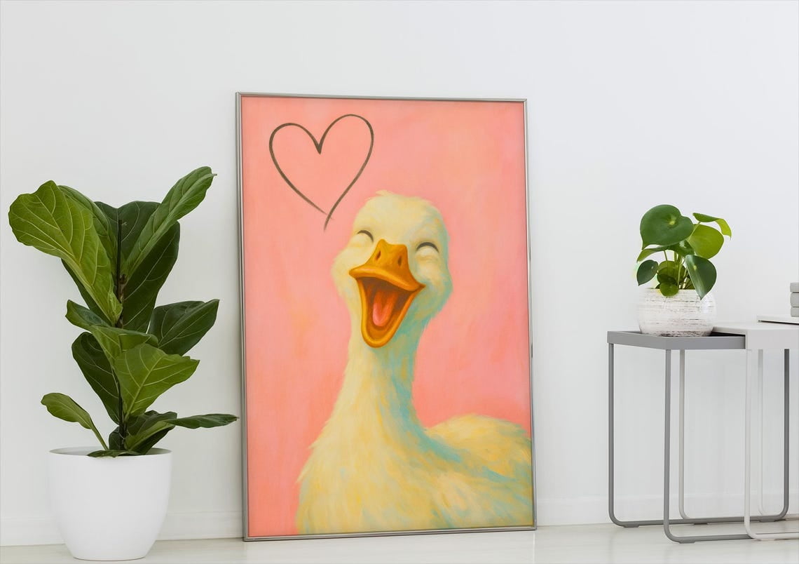 Happy Duck Nursery Poster: Smiling Duck With Heart, Unframed Poster ...