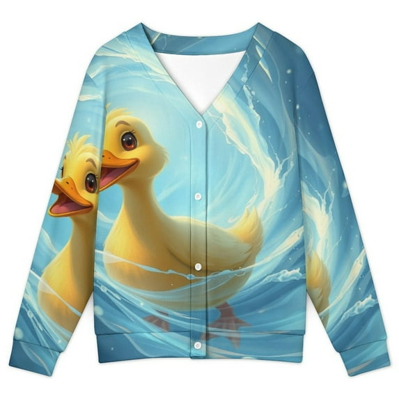 Happy Duck Swim Sweater Women V-neck Single-Breasted Letters Long ...