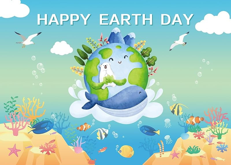 Happy Earth Day Backdrop Save Earth Ocean Organism Themed April 22 ...