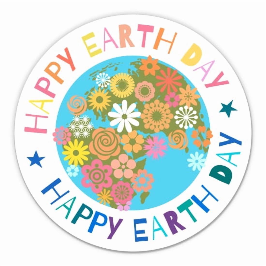 Happy Earth Day Pretty Floral Planet Earth - 3" Vinyl Sticker - For Car ...