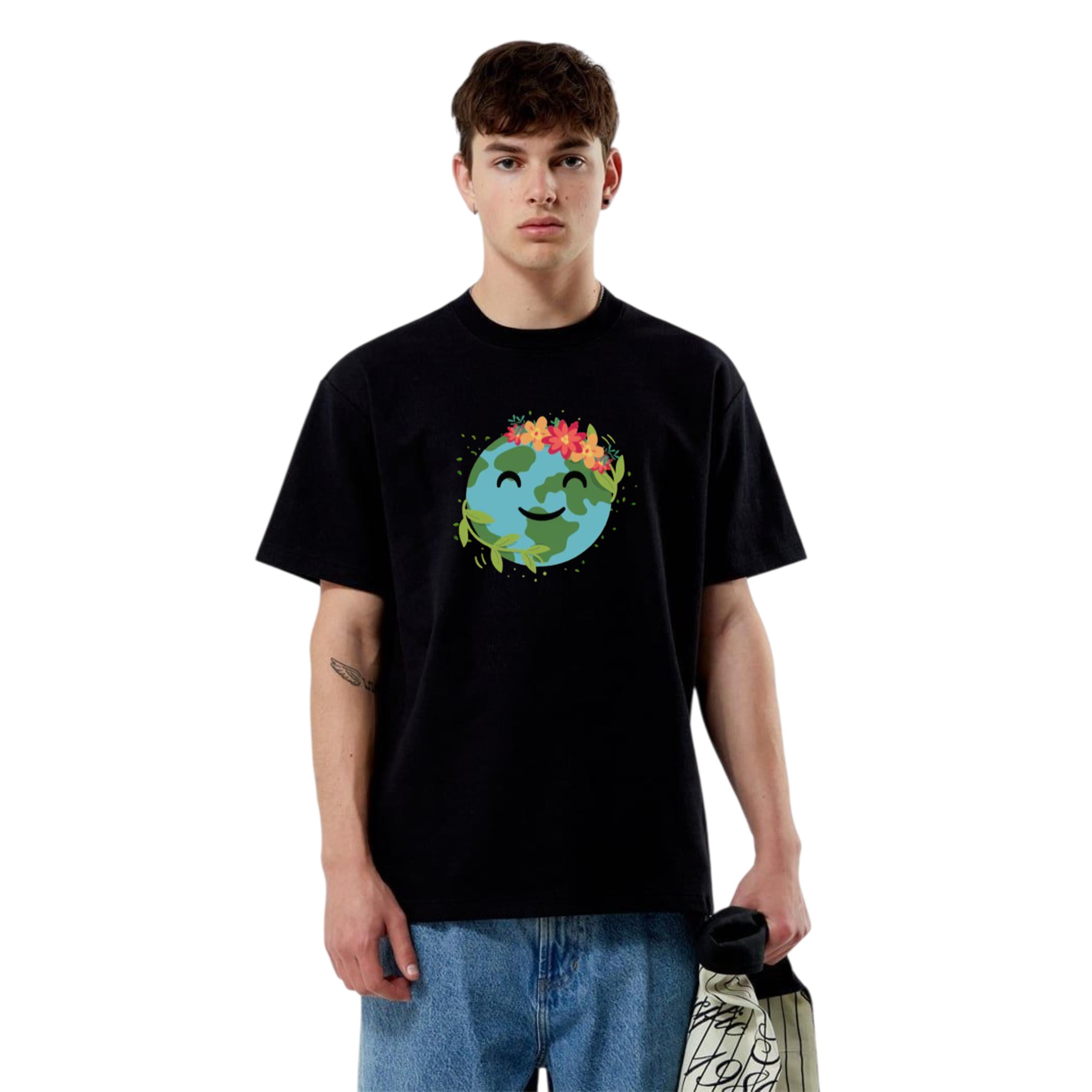 Happy Earth Smiley T-shirt Positive Planet Quote Graphic for Earth Day ...