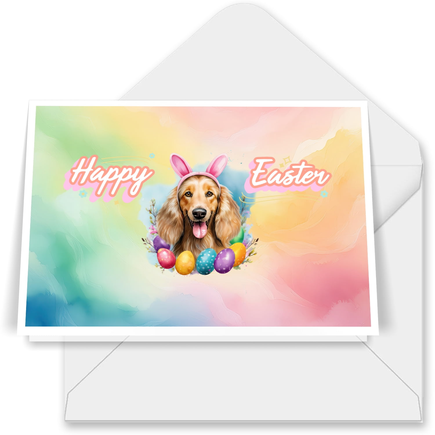 Happy Easter Afghan Hound with Bunny Ear Headband and Flowers 7x5in ...